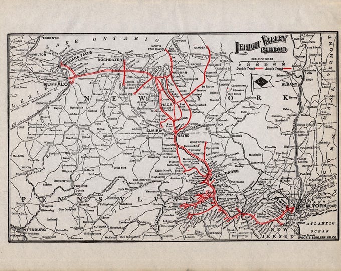 1924 Antique Lehigh Valley Railroad Map Vintage Pennsylvania Railway ...