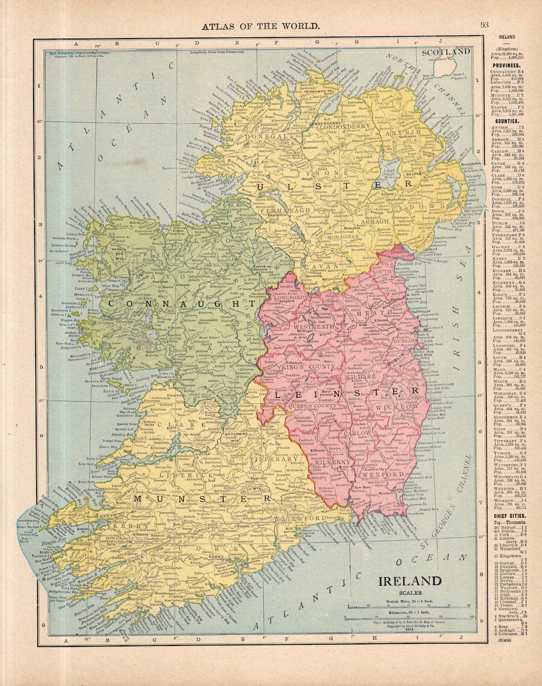 1914 Antique IRELAND Map Atlas Map of Ireland Gallery Wall Home Decor ...