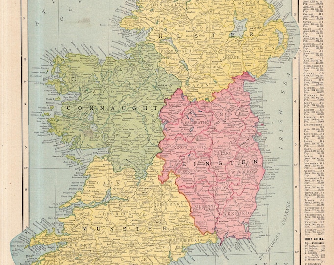 1914 Antique IRELAND Map Atlas Map of Ireland Gallery Wall Home Decor ...