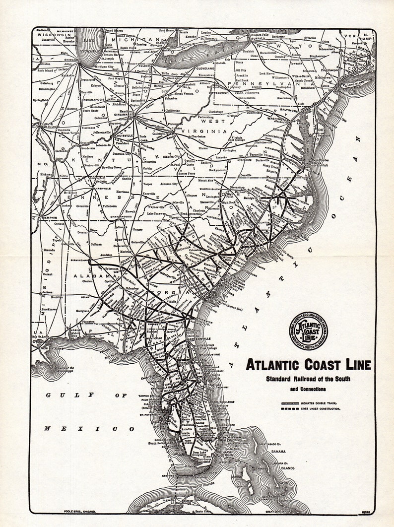 1936 Antique ATLANTIC COAST Line Railroad Map Vintage Railway | Etsy