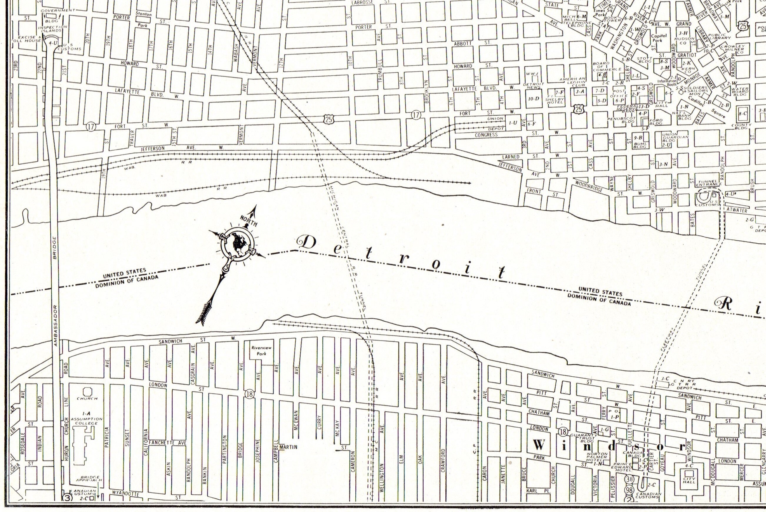 1949 DETROIT Street Map Antique City MAP of Detroit Michigan Black and ...