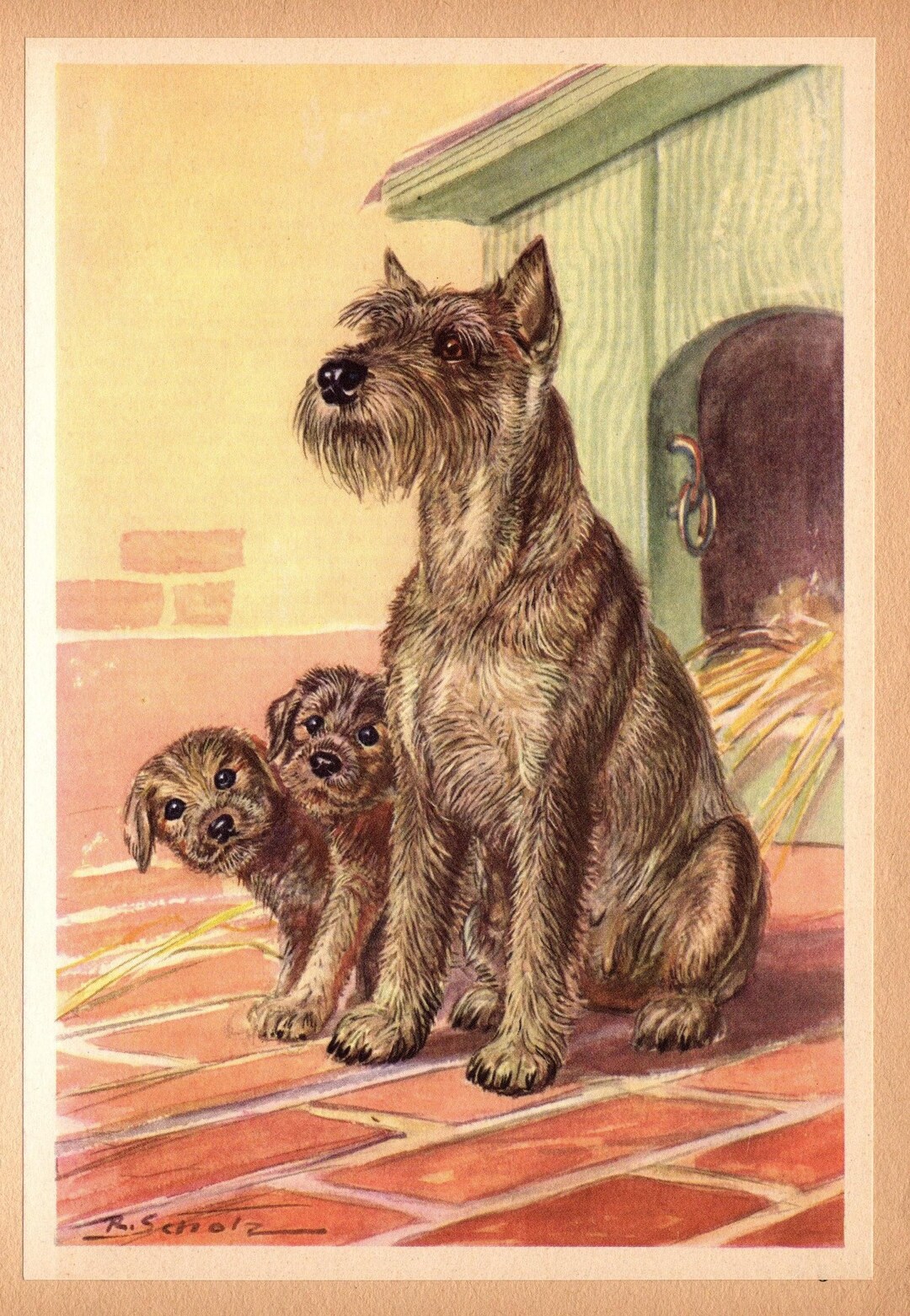 Vintage Schnauzer Print Wall Art Decor Mother and Child Theme Scholz ...