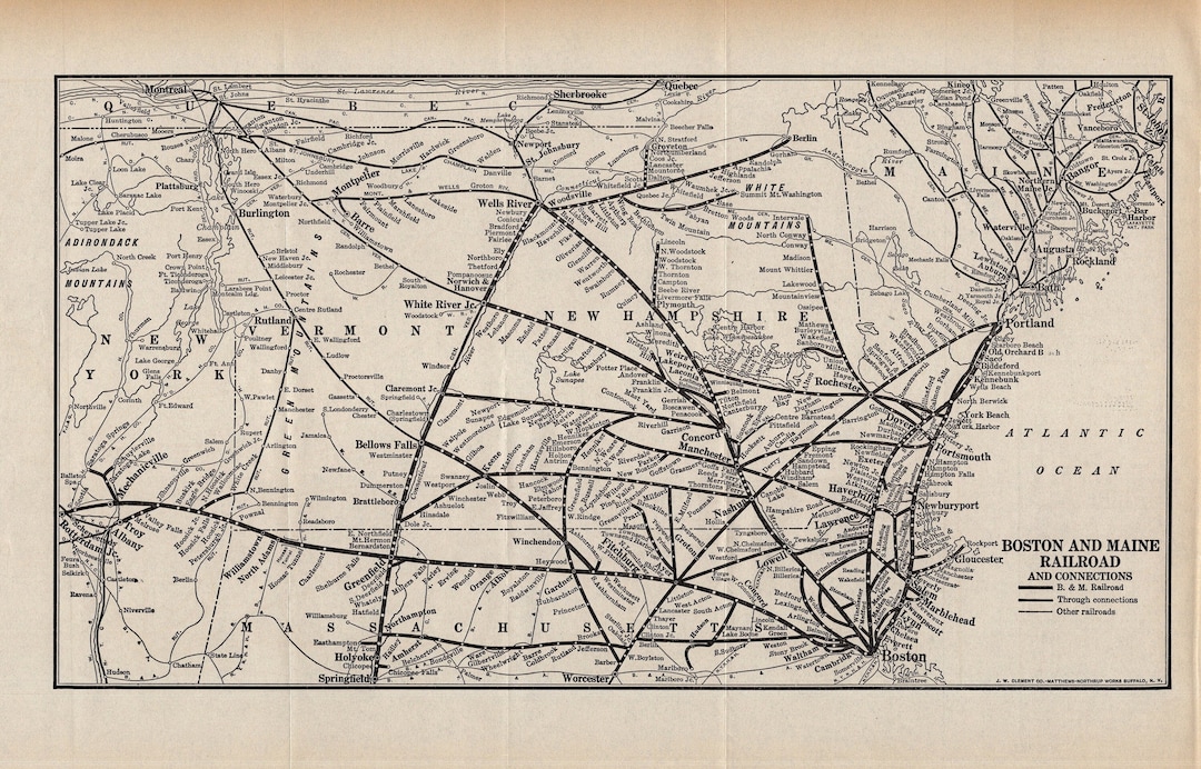1933 Antique BOSTON and MAINE Railroad Map Vintage B & M Railroad Map ...