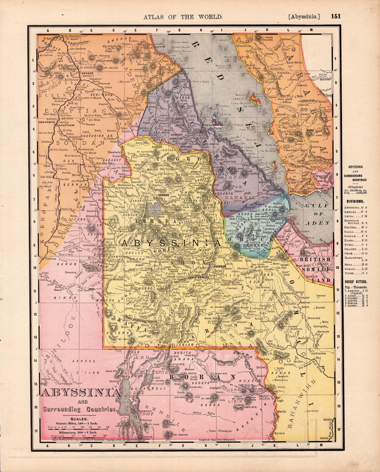 1902 Antique Abyssinia Map of Ethiopia Africa Map Gallery Wall Art Gift ...