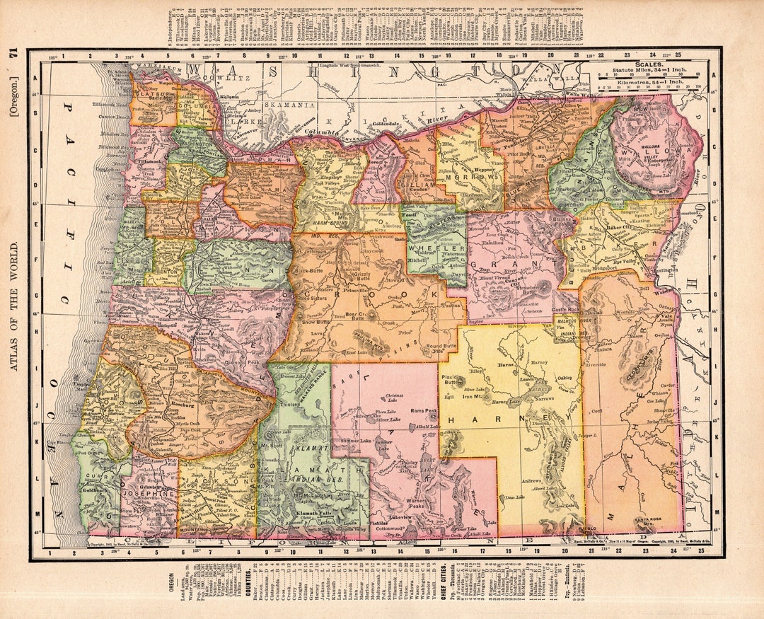 1902 Antique Oregon Map George Cram Atlas Map of Oregon Wall Decor ...