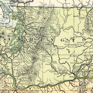 1908 Antique Washington and Oregon Railroad Map Vintage Washington and ...