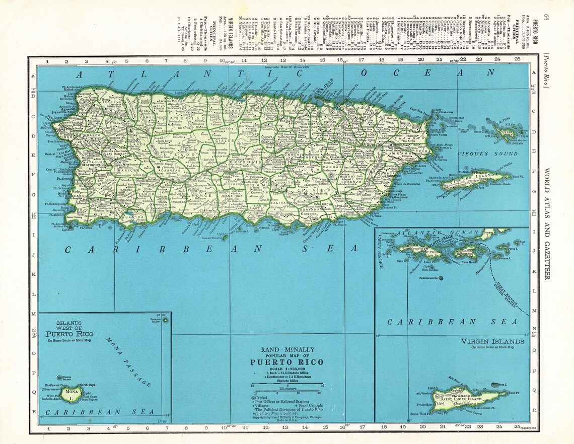 1942 Vintage PUERTO RICO Map Antique Map of Puerto Rico - Etsy