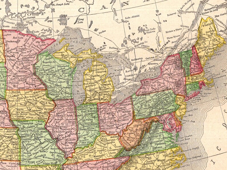1907 Antique UNITED STATES Map of the United States Usa Map Wall Art ...