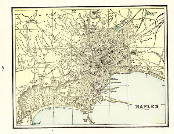 1901 Antique NAPLES Italy City Map of Naples Street Map Wall | Etsy