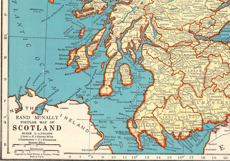 1943 Antique SCOTLAND Map Vintage Map of Scotland United - Etsy