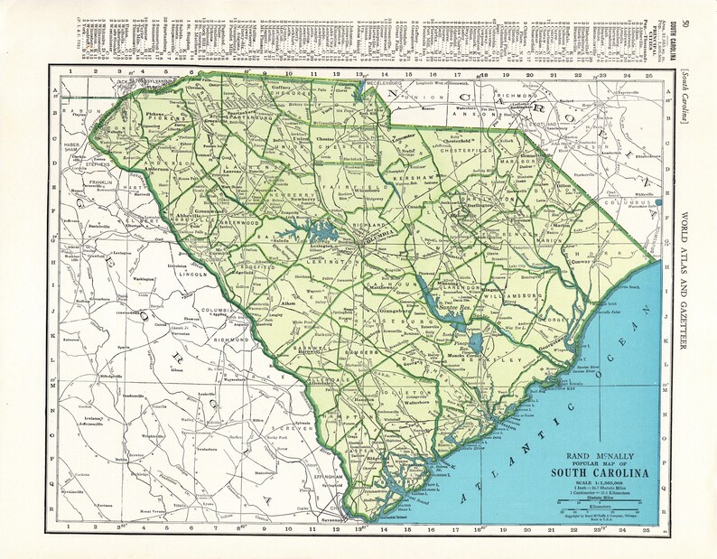 1947 Vintage SOUTH CAROLINA State Map of South Carolina - Etsy
