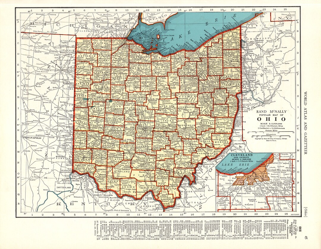 1942 Vintage OHIO State MAP Antique Map of Ohio Gallery Wall Decor ...