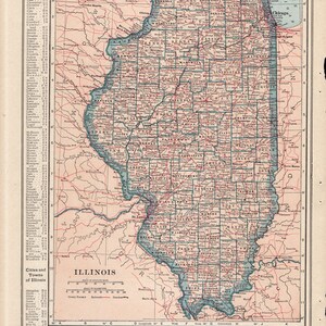 1921 Antique Illinois State Map Atlas Map of Illinois Gallery Wall ...