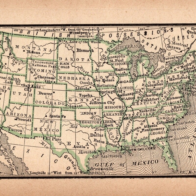 Vintage Usa Map - Etsy