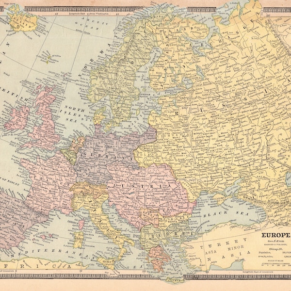 Antique Europe Map - Etsy