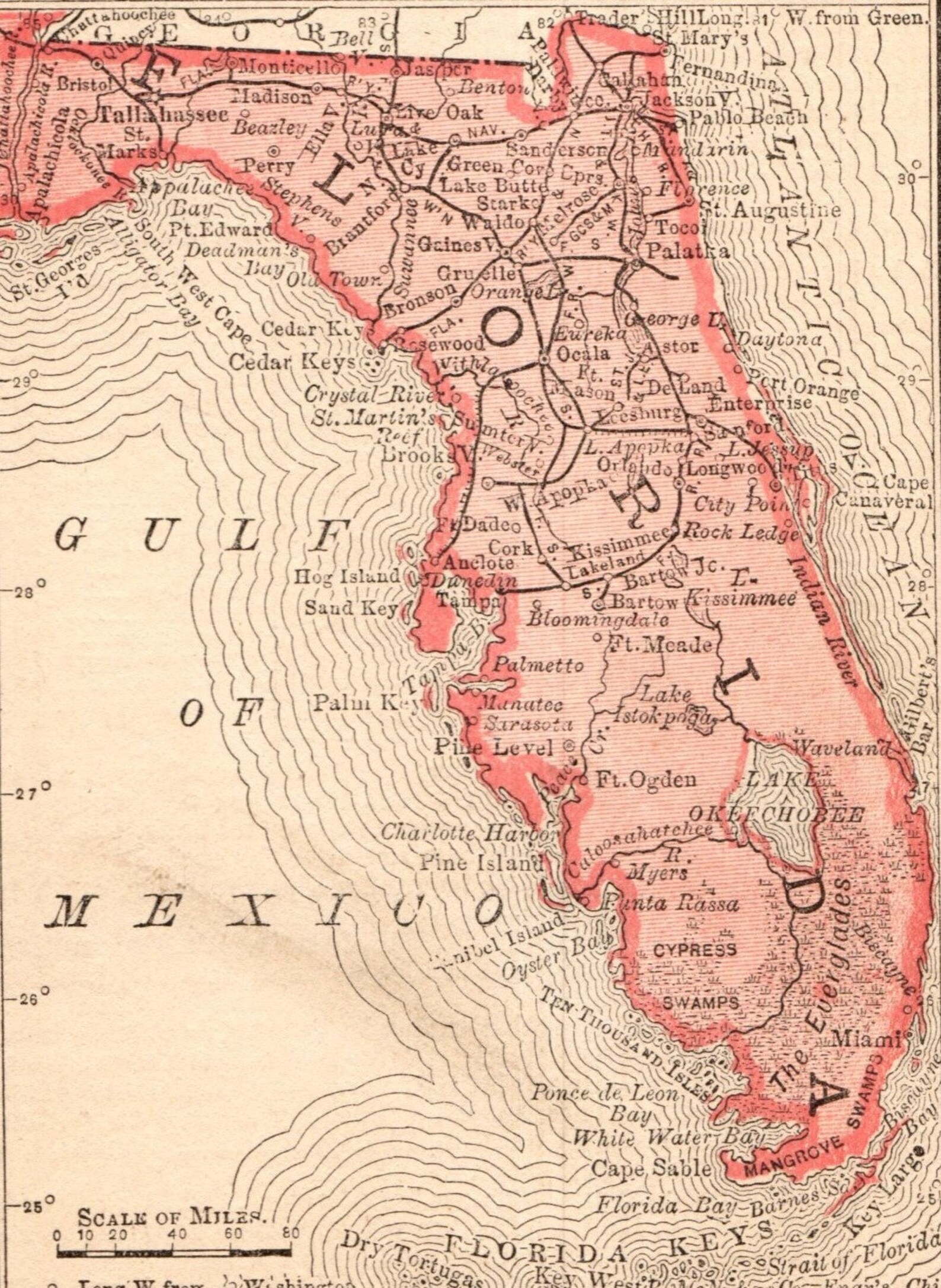 1888 Tiny FLORIDA State Map Antique Miniature Map of Florida - Etsy