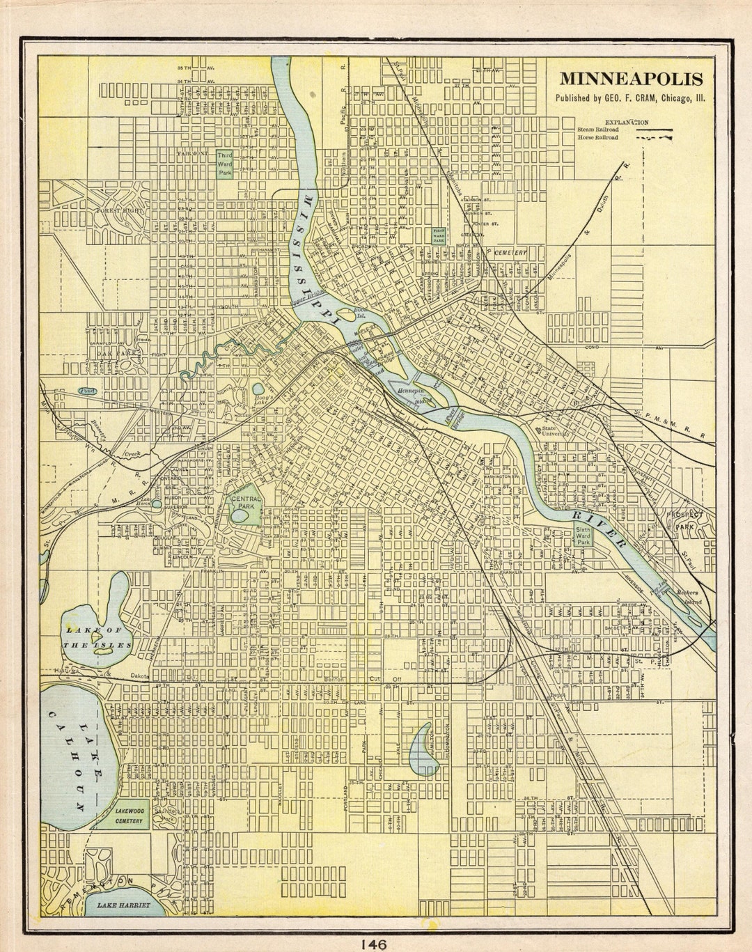 1901 Antique MINNEAPOLIS Street Map George Cram Minneapolis City Map ...