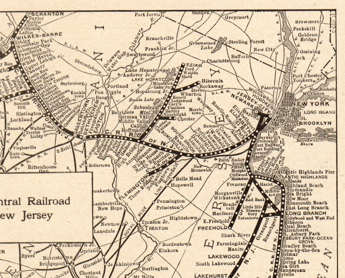 1923 Antique CENTRAL RAILROAD of New Jersey Map Black and | Etsy