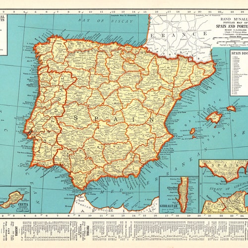 1939 Vintage SPAIN Map Antique Map of Spain and Portugal - Etsy