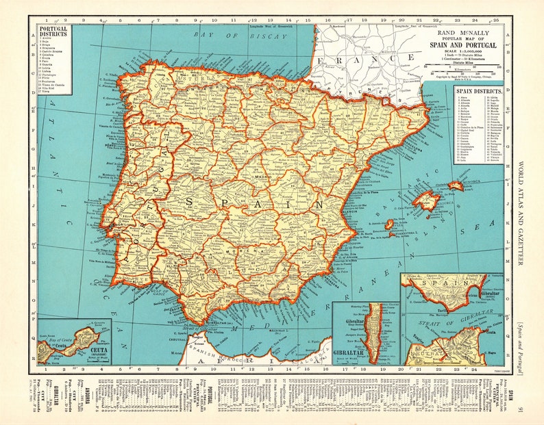 1939 Vintage SPAIN Map Antique Map of Spain and Portugal - Etsy