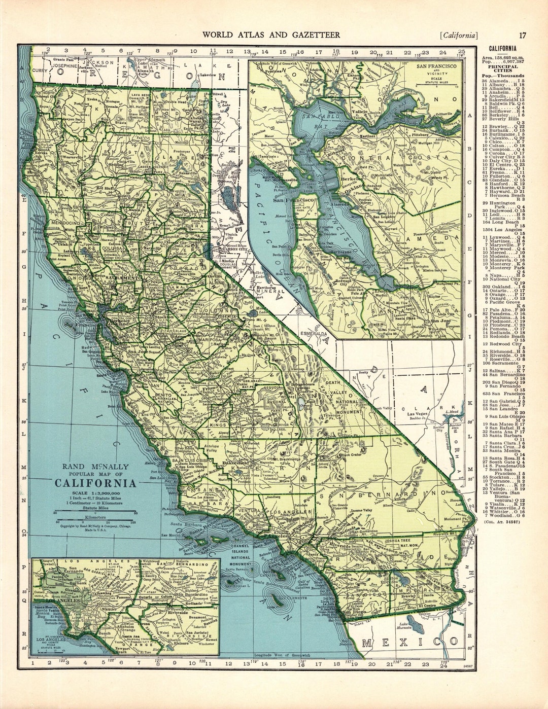 1943 Vintage CALIFORNIA State Map Wall Decor Antique Map of California ...