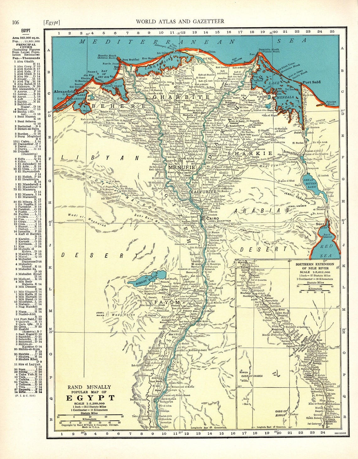 1941 Vintage EGYPT Map Antique Map of Egypt Gallery Wall Art - Etsy