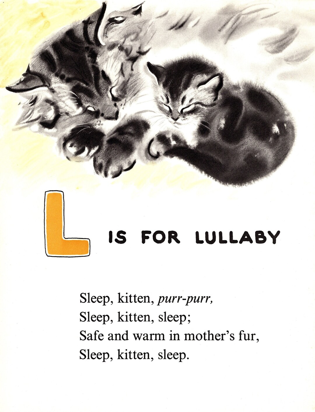 Vintage Letter L Print ABC Alphabet Print Cat Kitten Lullaby Wall Art ...