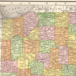 1909 Antique Indiana State Map Atlas Map of Indiana Gallery Wall Decor ...