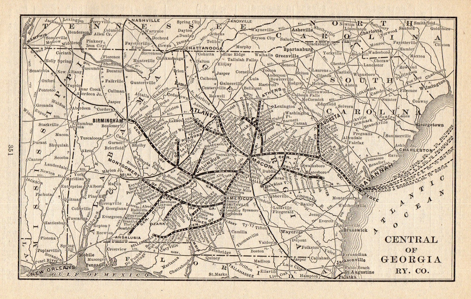 1900 Antique Central of Georgia Railway Map Vintage Railroad | Etsy