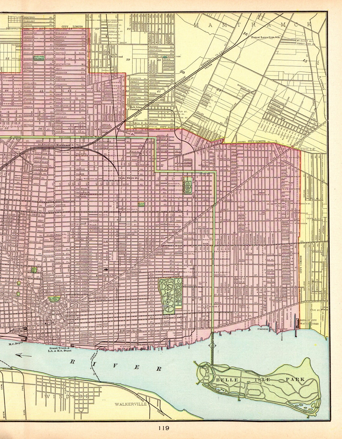 1900 Antique Large DETROIT Street Map Vintage City Map of | Etsy