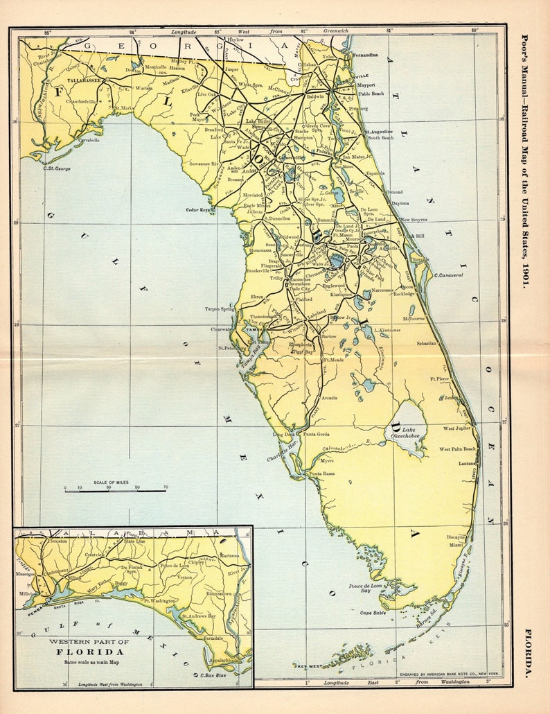 1901 Antique Florida Railroad Map Plant System Railroad - Etsy