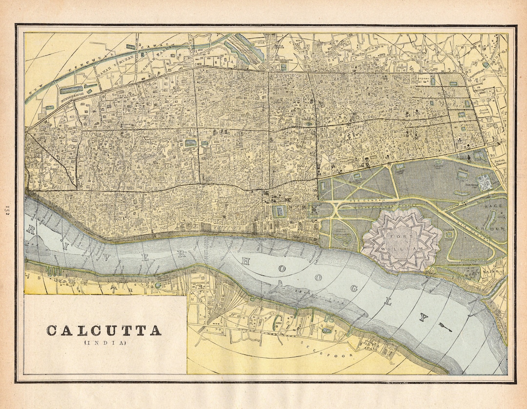 1888 Antique CALCUTTA City Map of Calcutta India Street Map George Cram ...