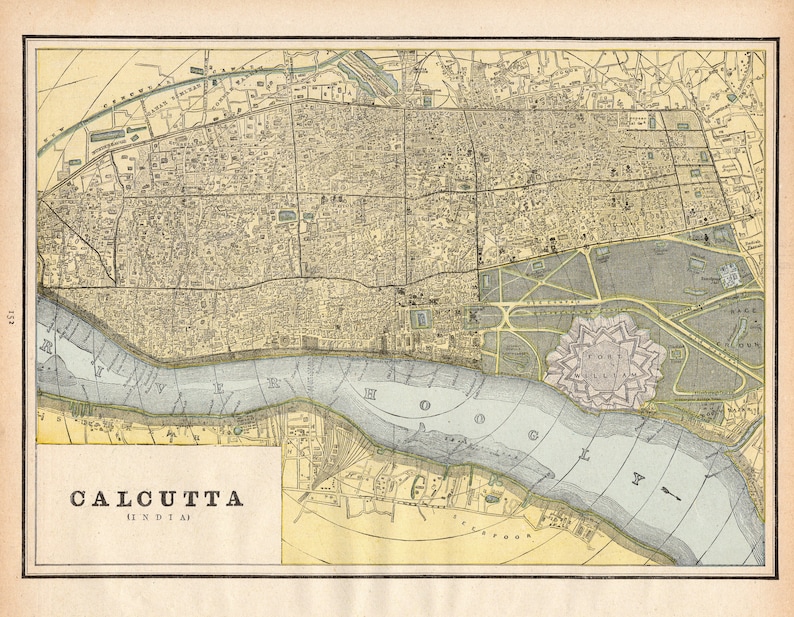 1888 Antique CALCUTTA City Map of Calcutta India Street Map George Cram ...