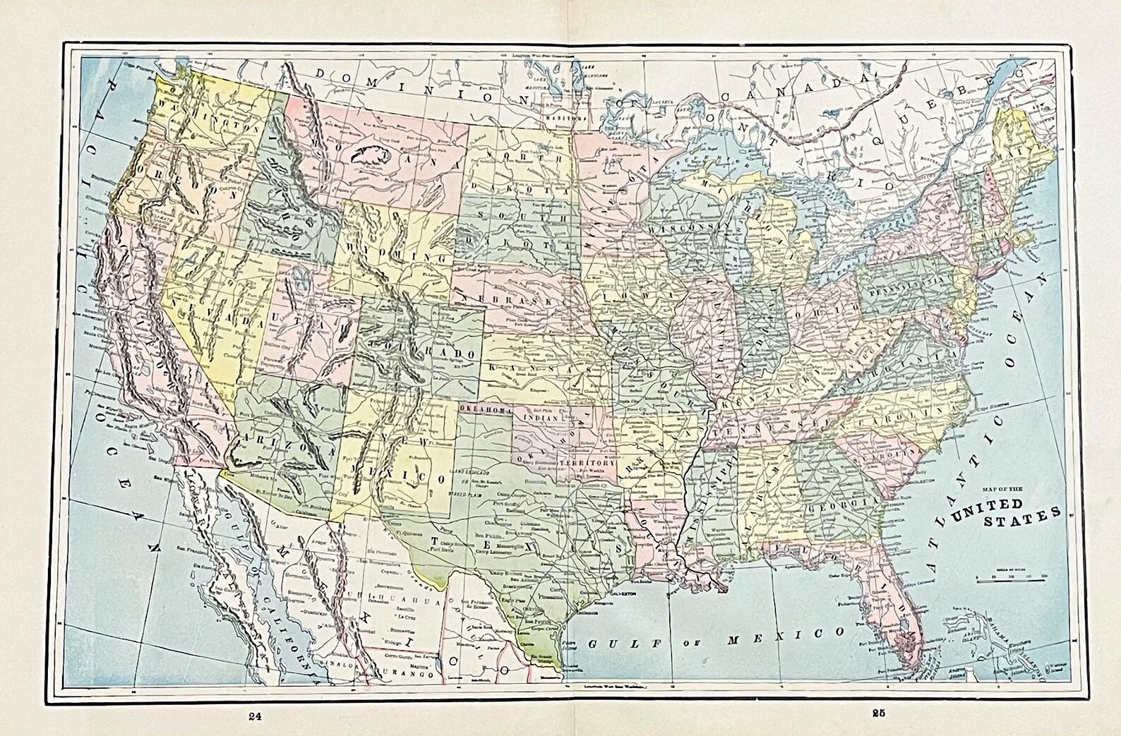 1895 Antique UNITED STATES Map of the Usa Map George Cram Atlas Map ...