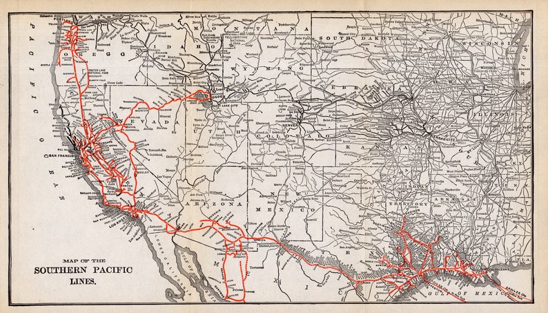 1914 Antique Southern Pacific Railroad System Map Southern | Etsy