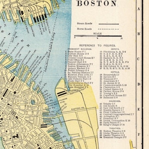1900 Antique BOSTON Street Map of Boston Massachusetts George Cram ...