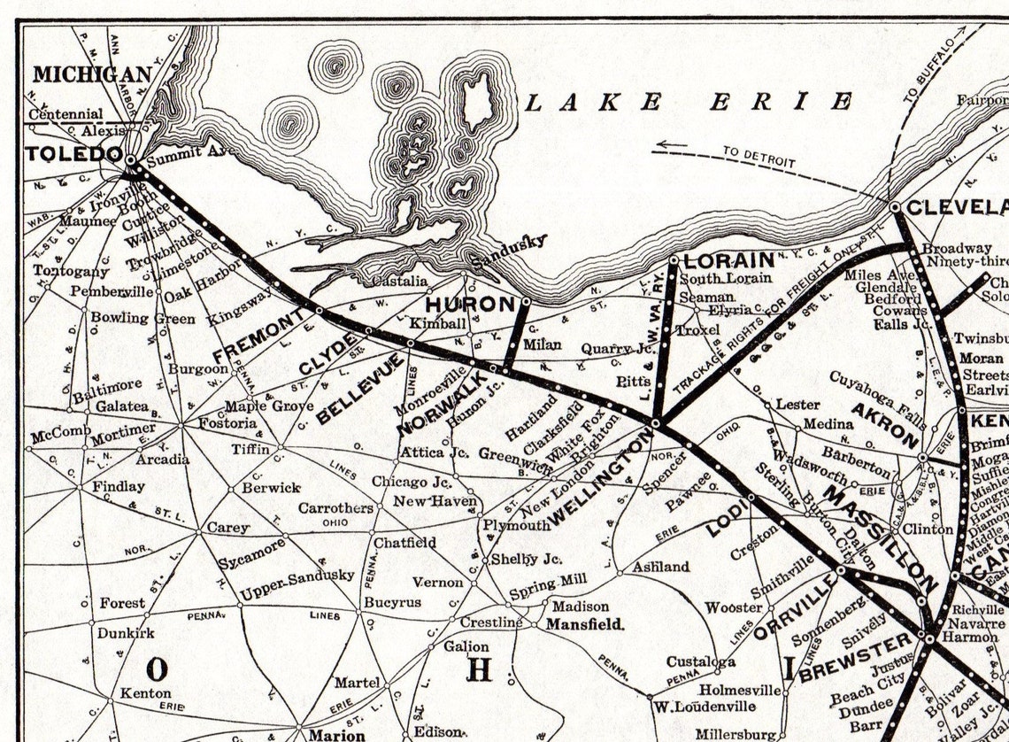 1940 Antique Wheeling and Lake Erie Railroad Map Vintage | Etsy