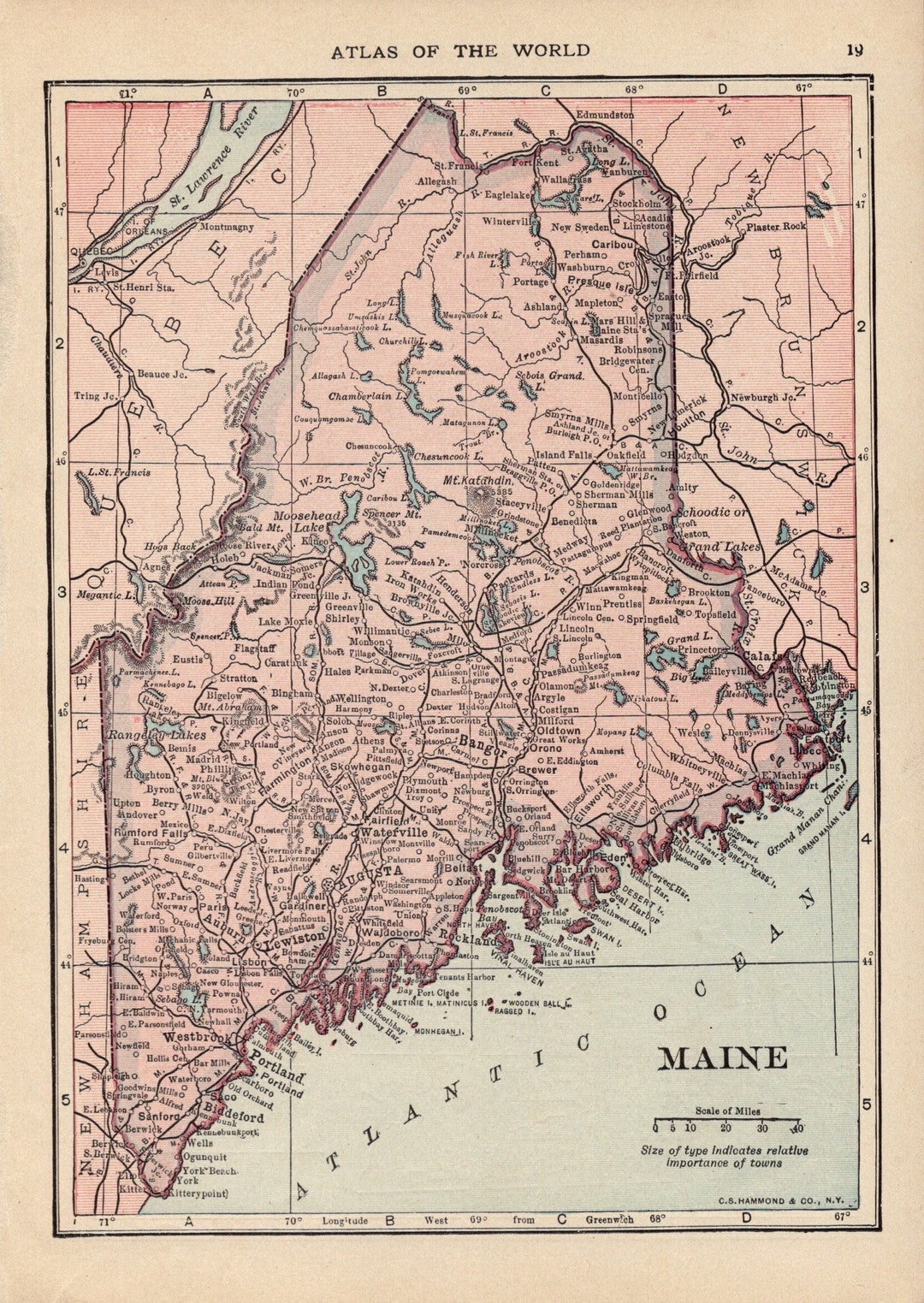 Antique MAINE State Map Vintage 1915 Small Map of Maine Gallery Wall ...