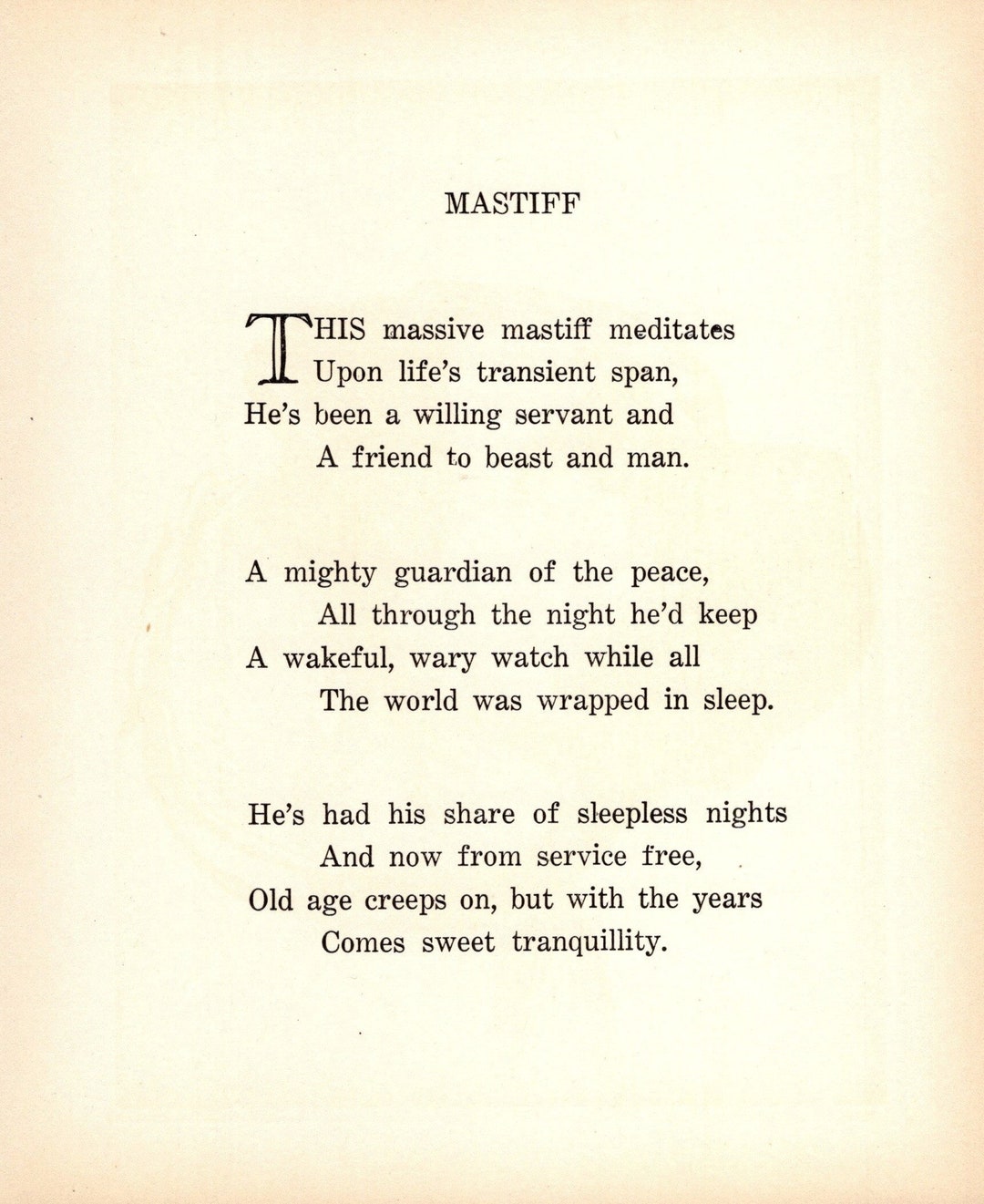 Mastiff Poem Print Vintage 1933 Sweet Mastiff Dog Poetry Print Gallery ...