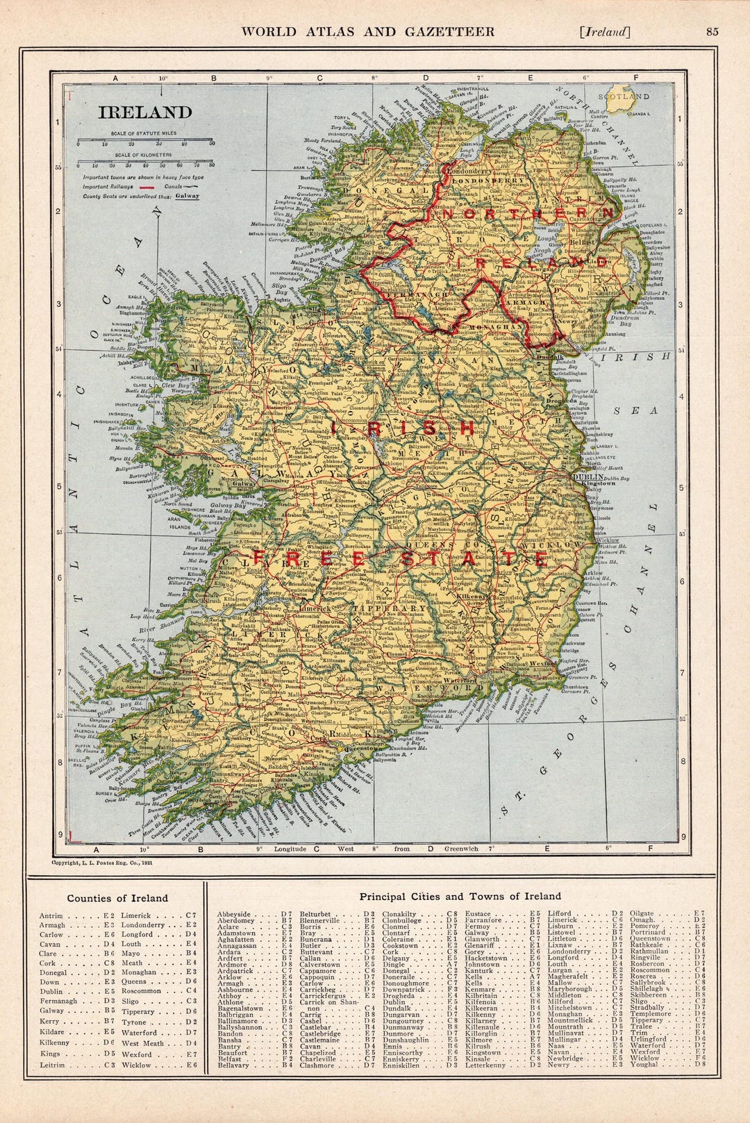 1921 Antique Ireland Map Vintage Map of Ireland Gallery Wall Library ...
