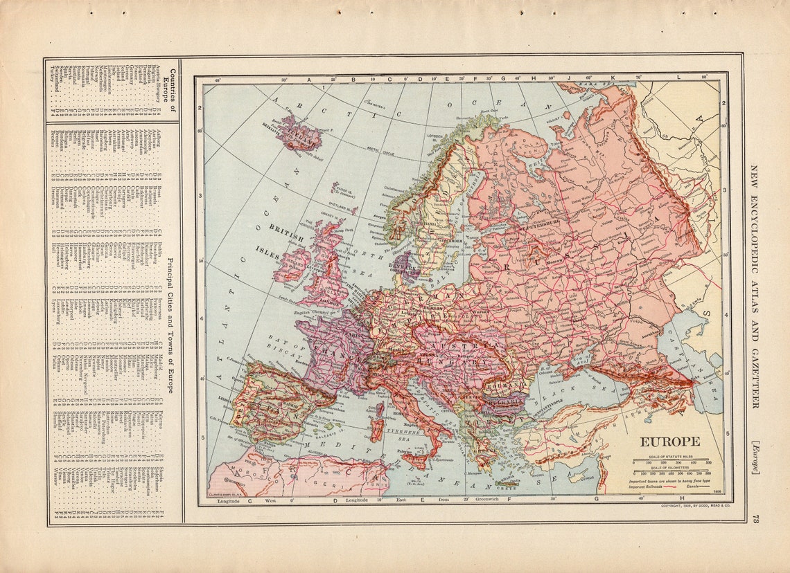 1906 Antique EUROPE Map Vintage Map of Europe Gallery Wall Art - Etsy