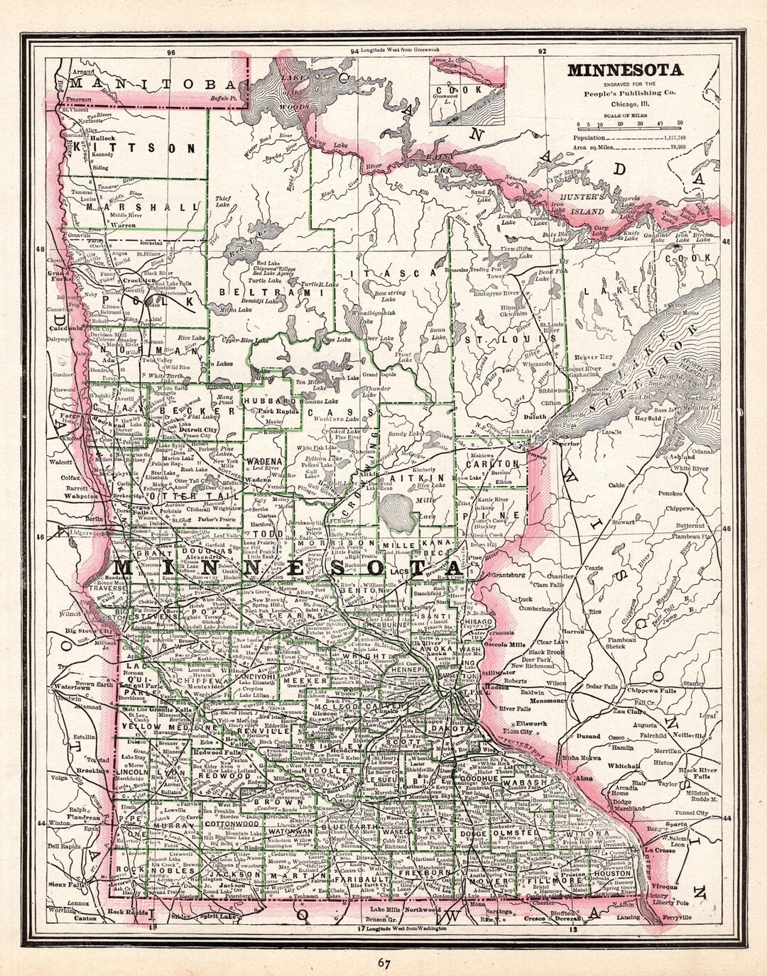 1888 Antique MINNESOTA State Map Vintage Map of Minnesota Gallery Wall ...