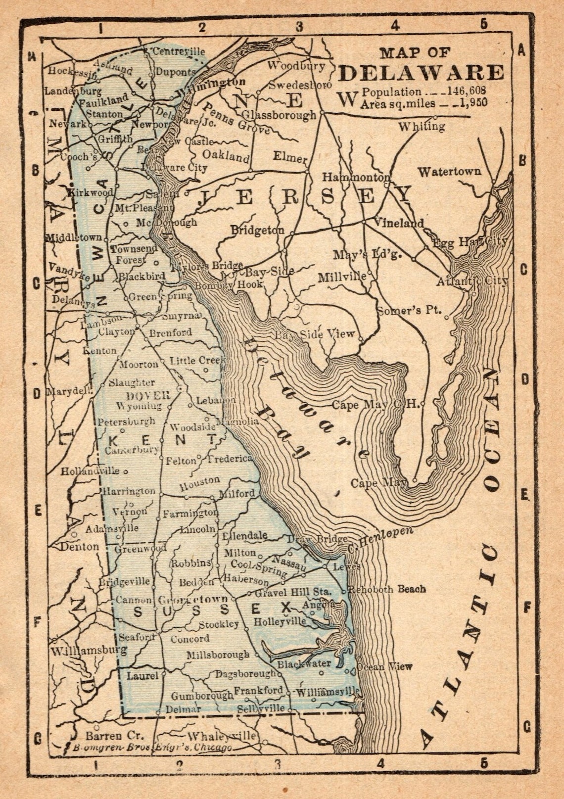 1888 Antique DELAWARE State Map Miniature Map of Delaware | Etsy