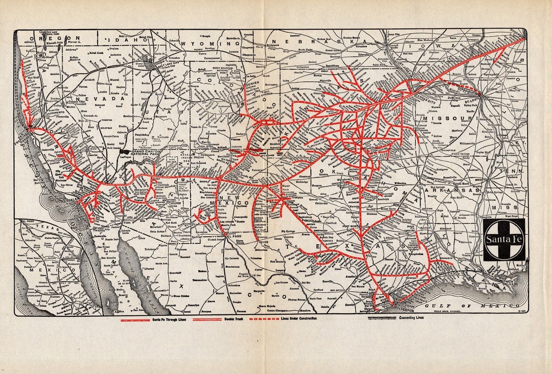 1926 Antique Santa Fe Railroad Map Santa Fe Railway Map Birthday Gift ...