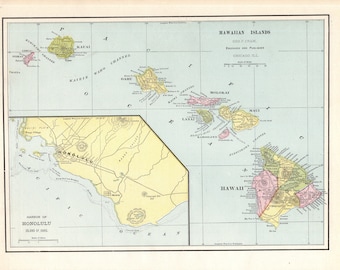 1898 Antique HAWAII Map Vintage State Map of Hawaii Gallery Wall Decor ...