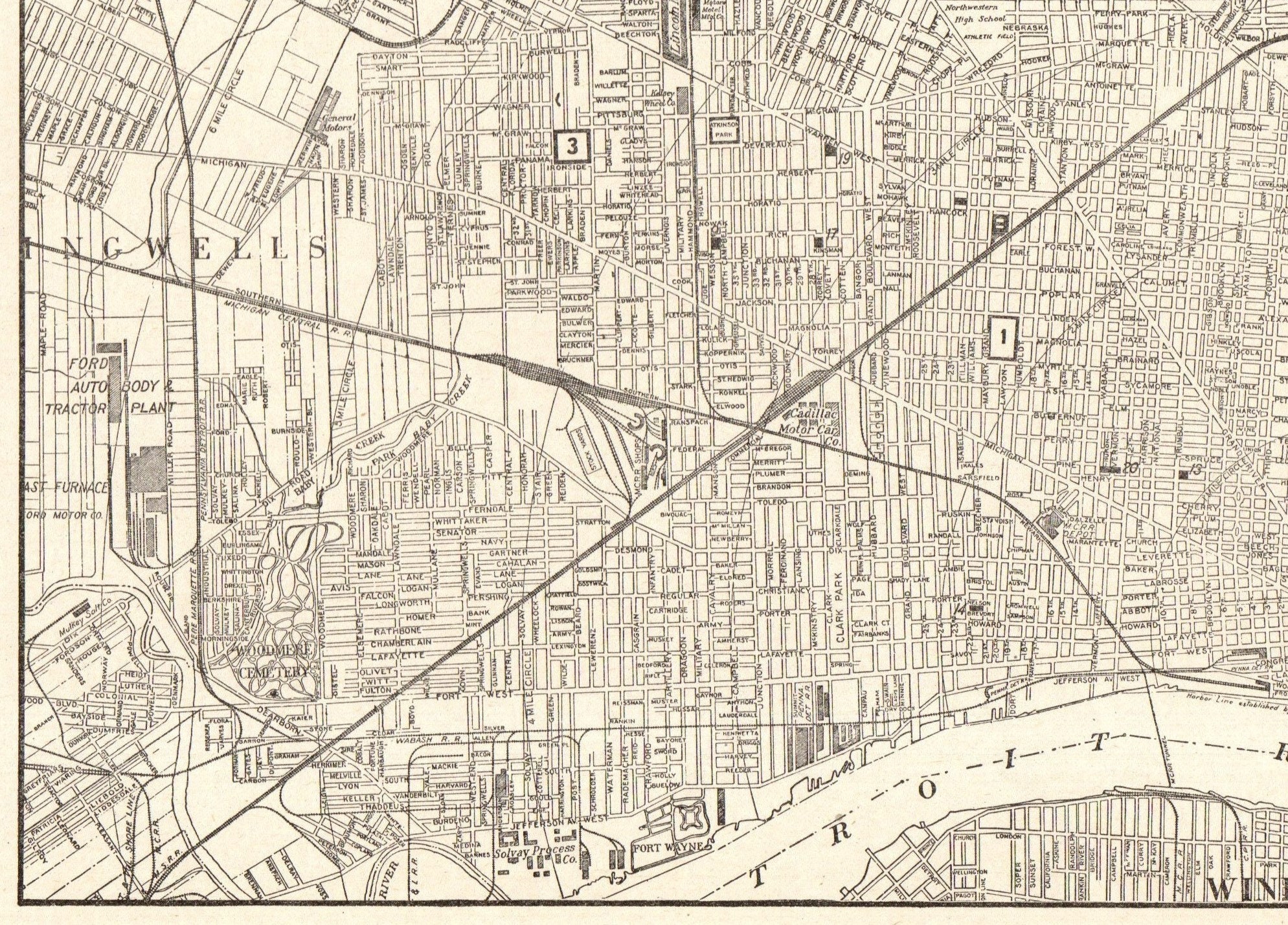 1923 Antique DETROIT Street Map City Map of Detroit Michigan | Etsy