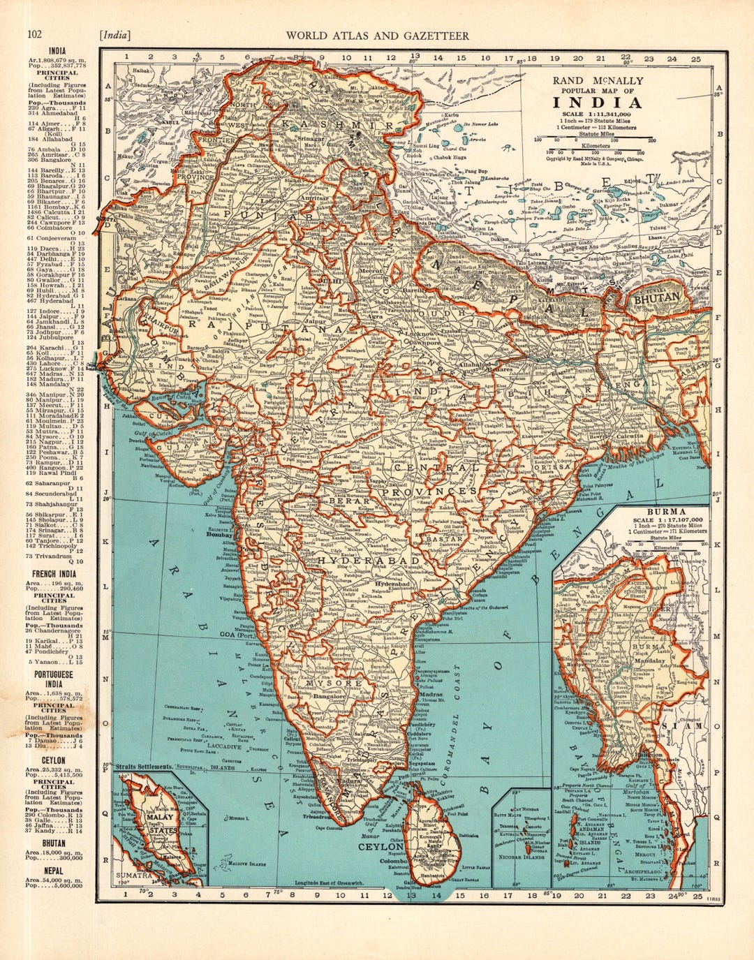 1935 Antique Map of INDIA Vintage India Map Library Decor Gift for ...