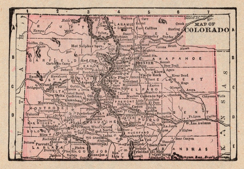 1888 Tiny COLORADO State Map Antique MINIATURE Colorado Map - Etsy