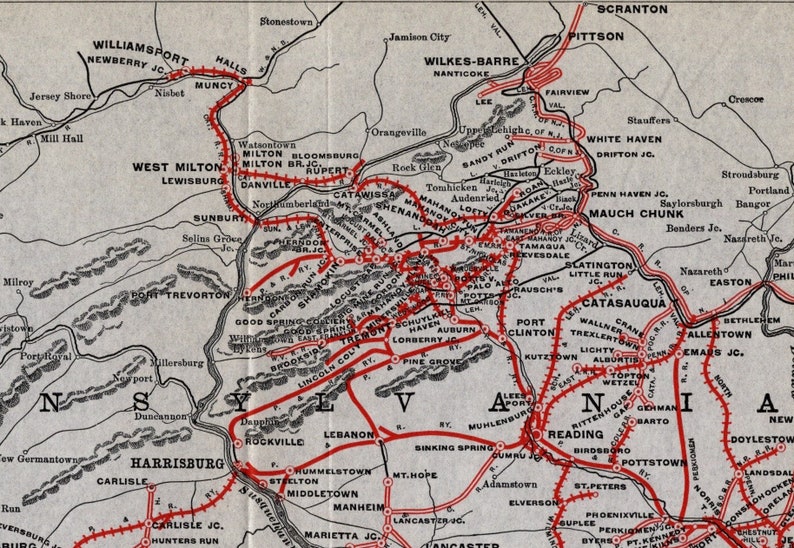 1923 Antique READING RAILWAY Map Central Railroad of New | Etsy