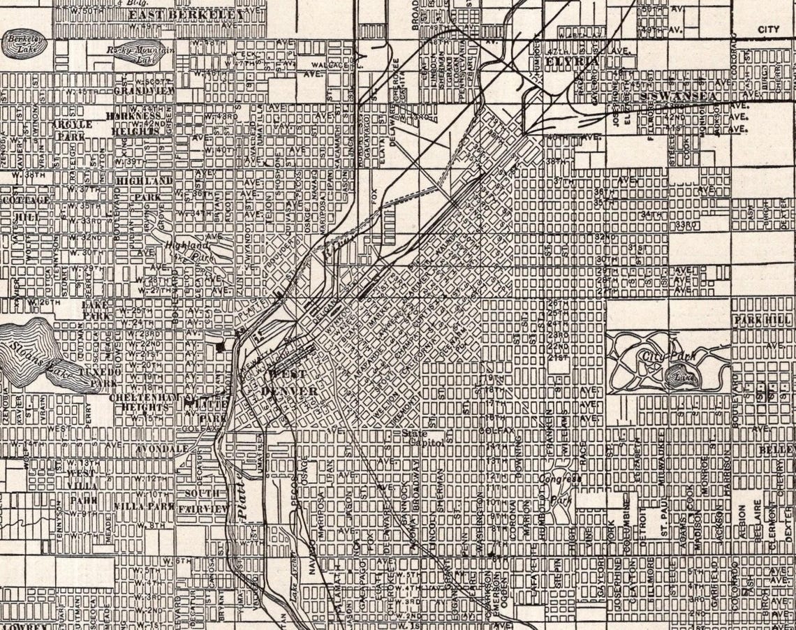 1925 Antique DENVER Colorado Street Map Vintage City Map of Denver Wall ...